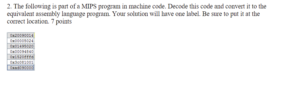 Solved 2. The following is part of a MIPS program in machine | Chegg.com