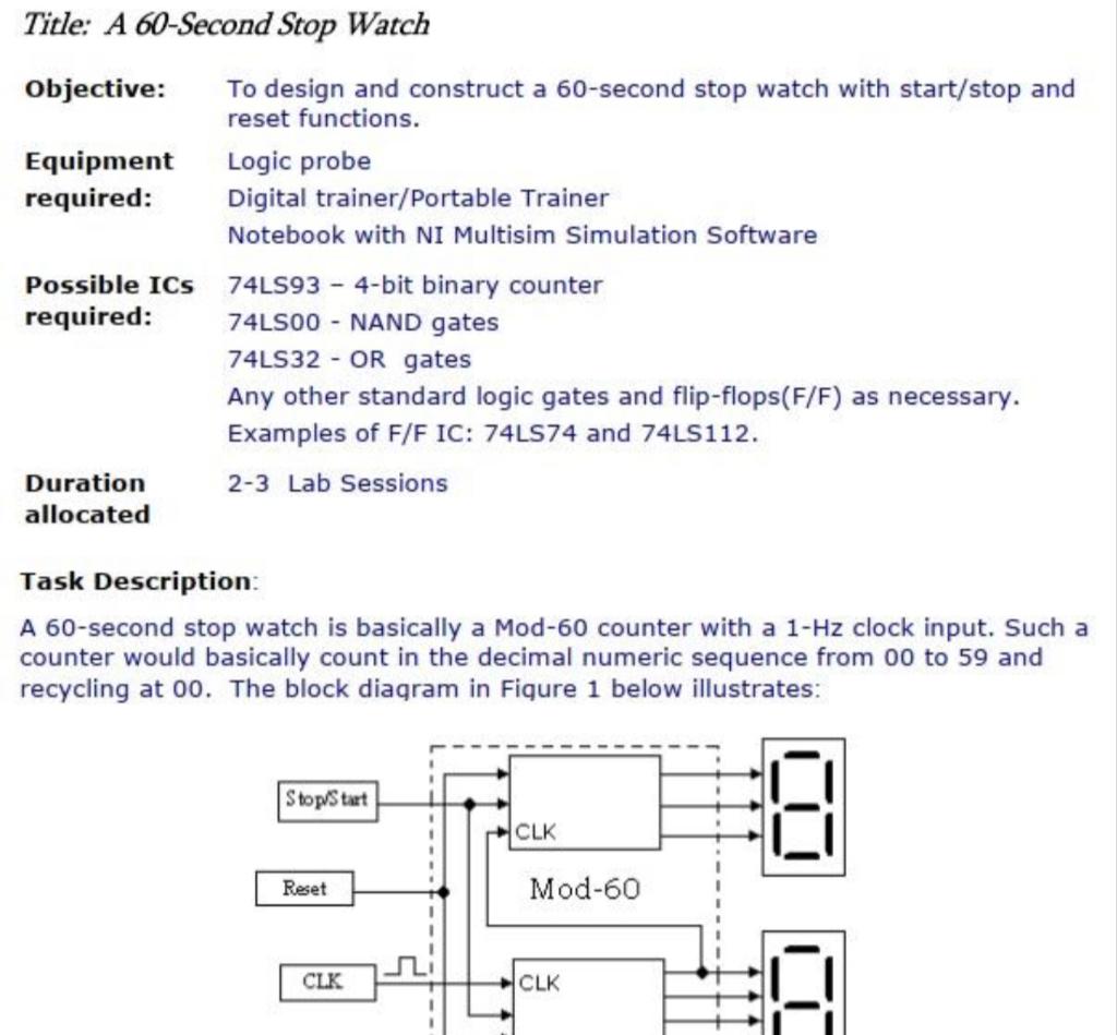 Solved Title: A 60-Second Stop Watch Objective: To design | Chegg.com