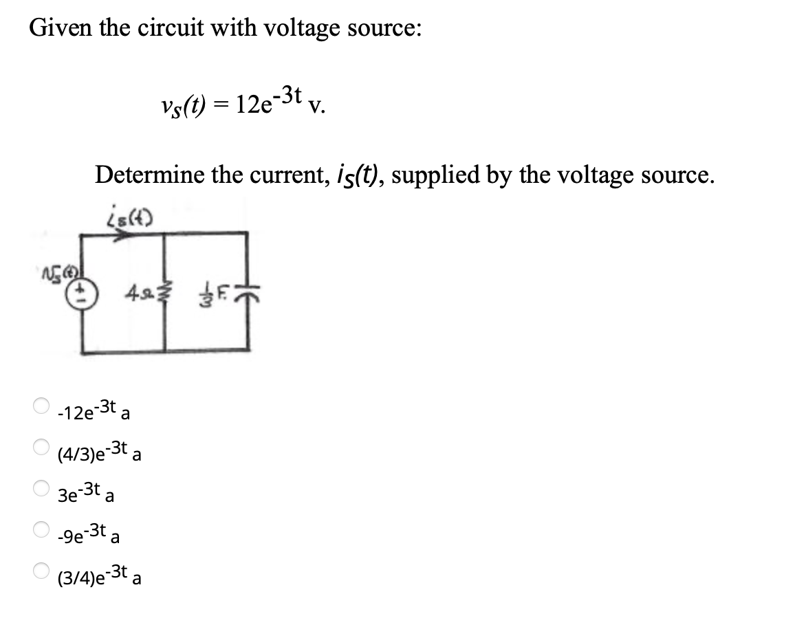 Solved Given the circuit with voltage source: vs(t) = | Chegg.com
