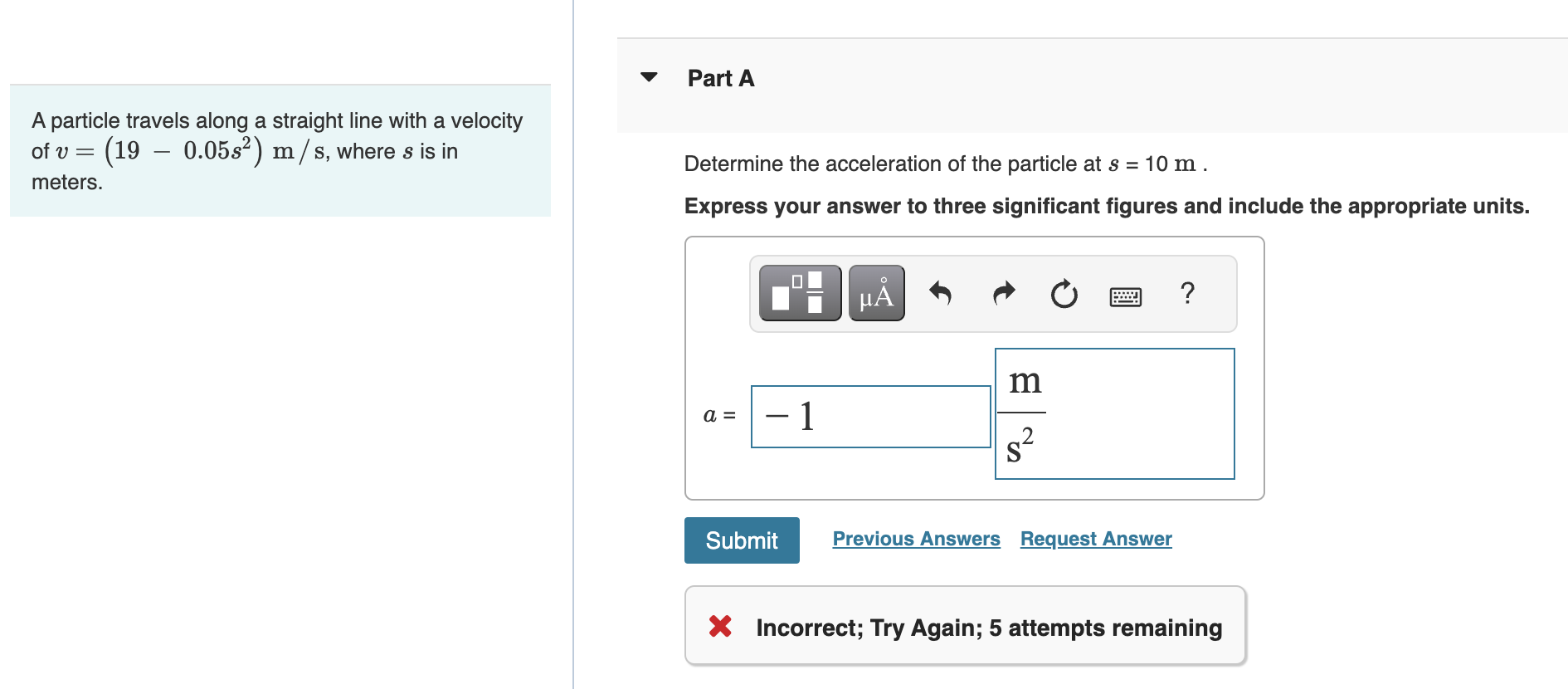 Solved A particle travels along a straight line with a | Chegg.com
