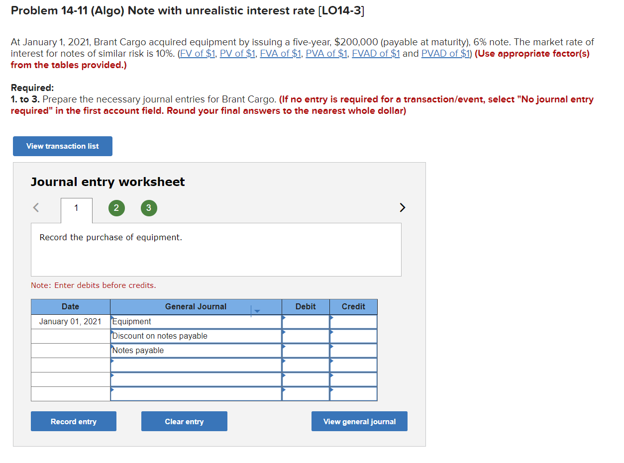 Solved Problem 14-11 (Algo) Note with unrealistic interest | Chegg.com