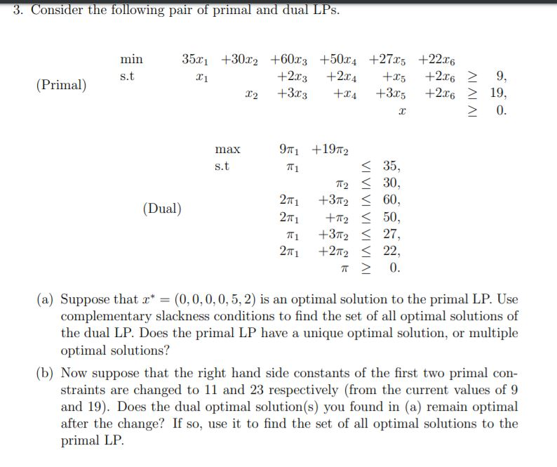 Solved 3. Consider the following pair of primal and dual | Chegg.com