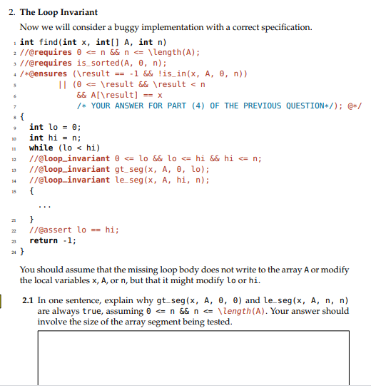 Solved 2. The Loop Invariant Now we will consider a buggy | Chegg.com