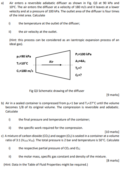 Solved a) Air enters a reversible adiabatic diffuser as | Chegg.com