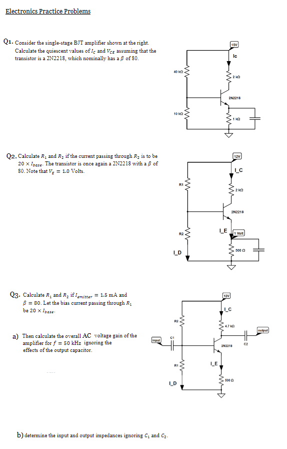 Solved Electronics Practice Problems Q1. Consider the | Chegg.com