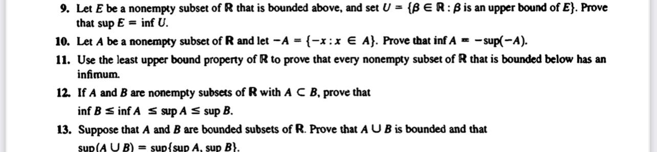 Solved 9. Let E be a nonempty subset of R that is bounded | Chegg.com