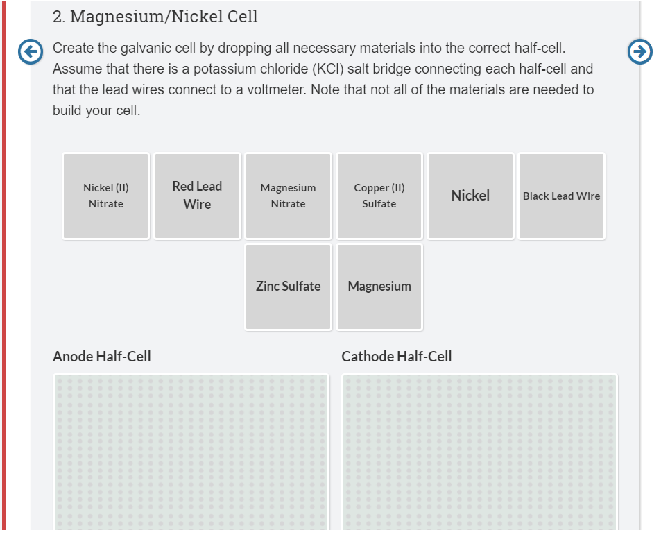2. Magnesium/Nickel Cell Create the galvanic cell by | Chegg.com