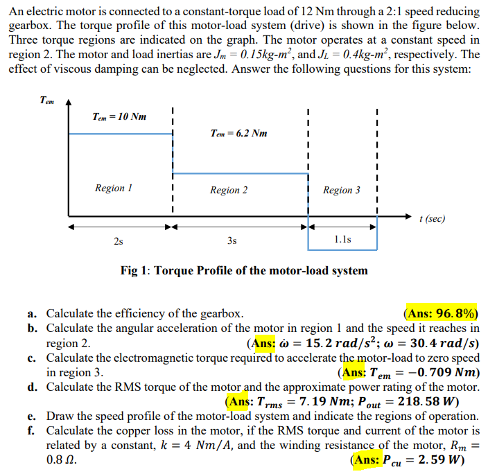 Solved An electric motor is connected to a constant-torque | Chegg.com