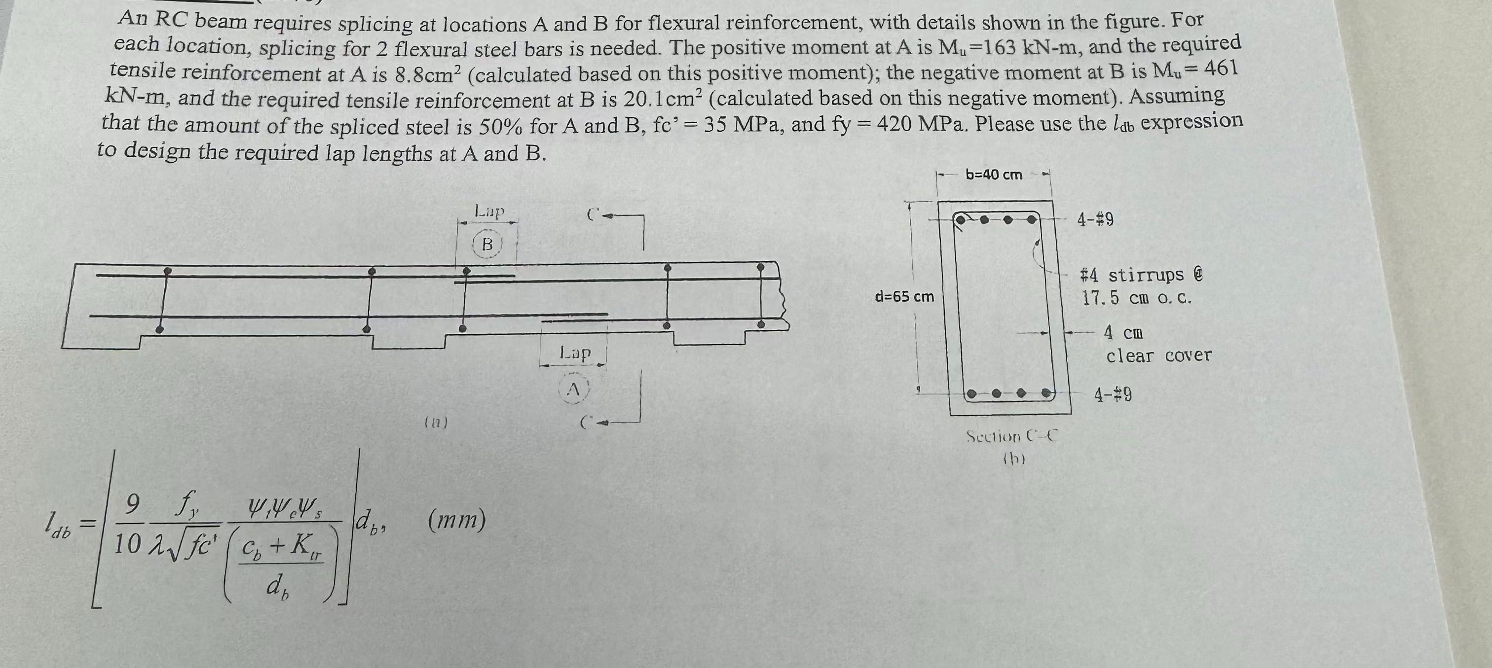 An RC ﻿beam requires splicing at ﻿locations A and B | Chegg.com