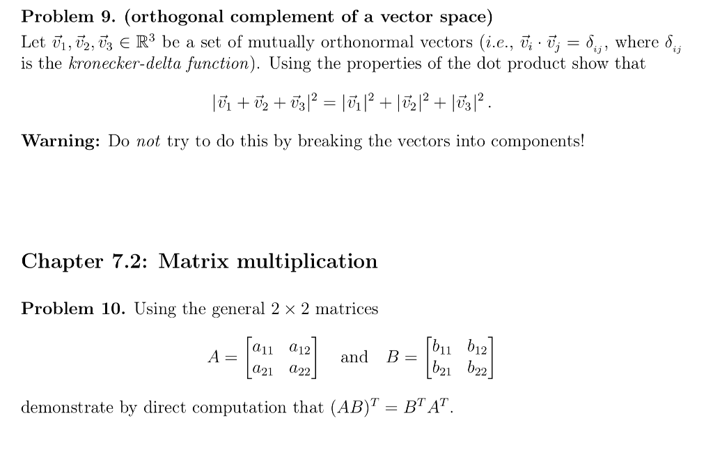 Solved Problem 9. (orthogonal complement of a vector space) | Chegg.com