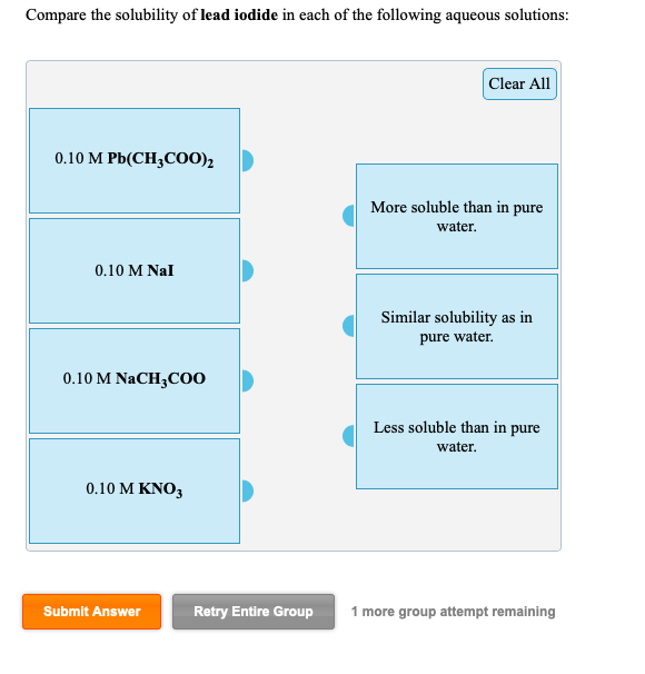 Solved Compare the solubility of lead iodide in each of the | Chegg.com
