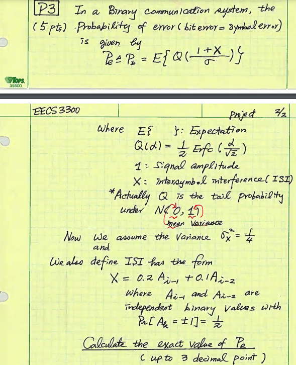 Solved P3 In a Binary communication aystem, the ( 5 pts) | Chegg.com