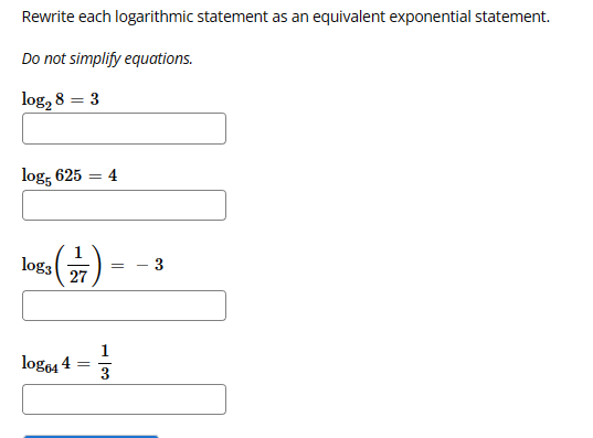 Solved Rewrite each logarithmic statement as an equivalent | Chegg.com