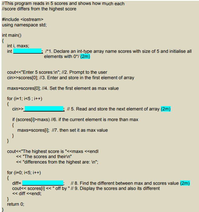 Solved Complete the following program by fill in the blanks | Chegg.com