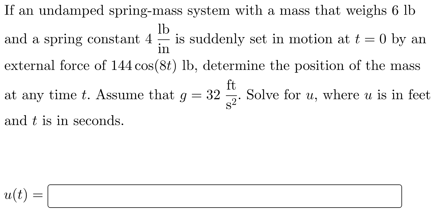 Solved If an undamped spring-mass system with a mass that | Chegg.com