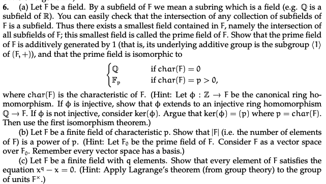 Solved 6. (a) Let F be a field. By a subfield of F we mean a | Chegg.com