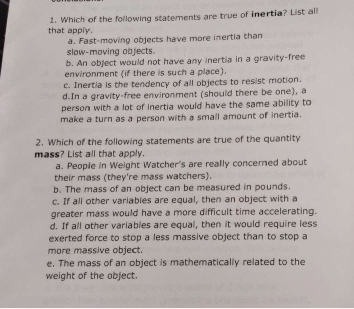 Solved 1. Which of the following statements are true of | Chegg.com