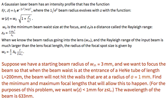 Solved A Gaussian laser beam has an intensity profile that | Chegg.com