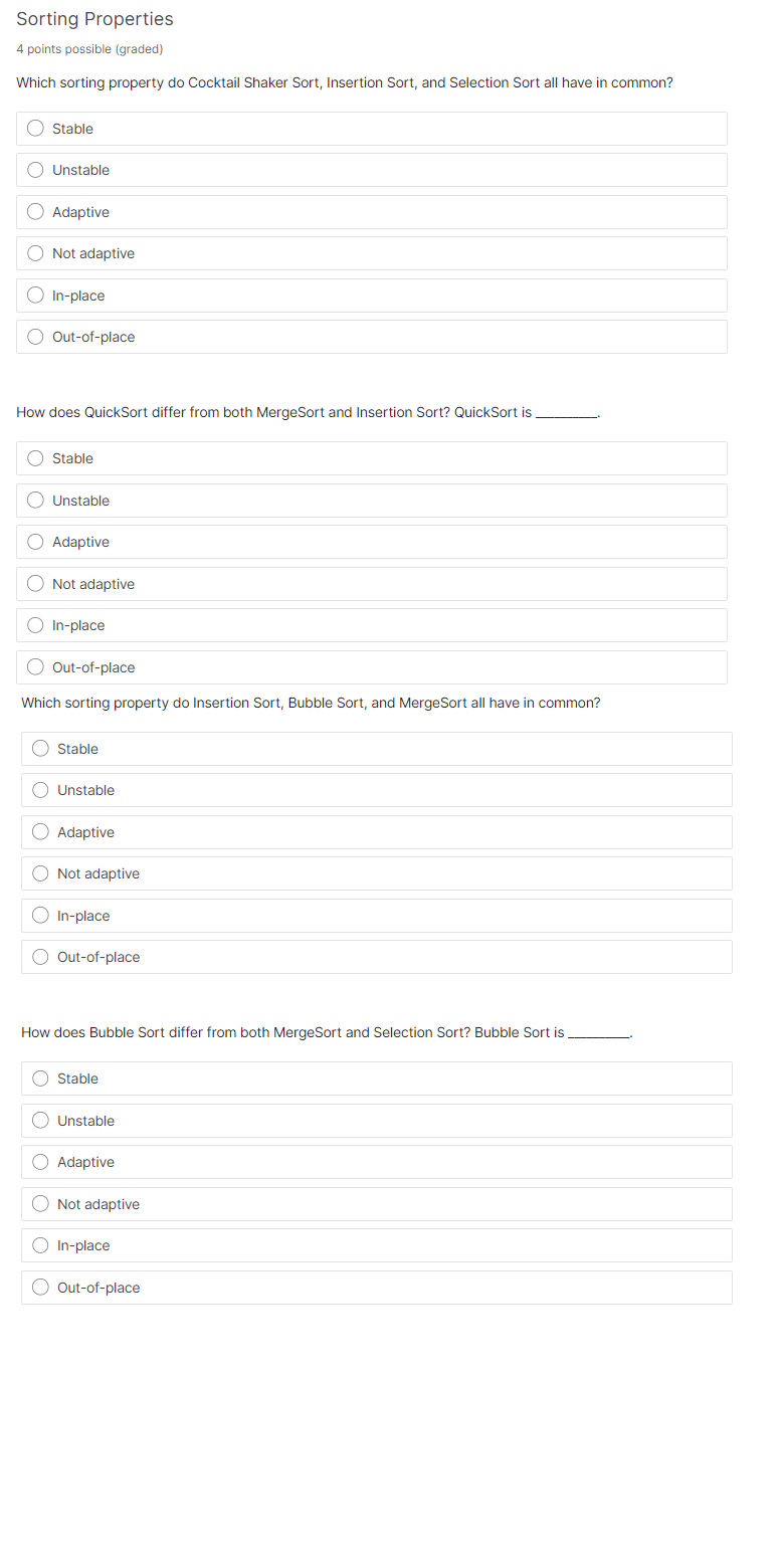 Solved Sorting Properties 4 points possible (graded) Which | Chegg.com