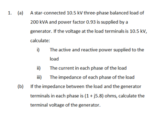 Solved (a) A star-connected 10.5kV three-phase balanced load | Chegg.com
