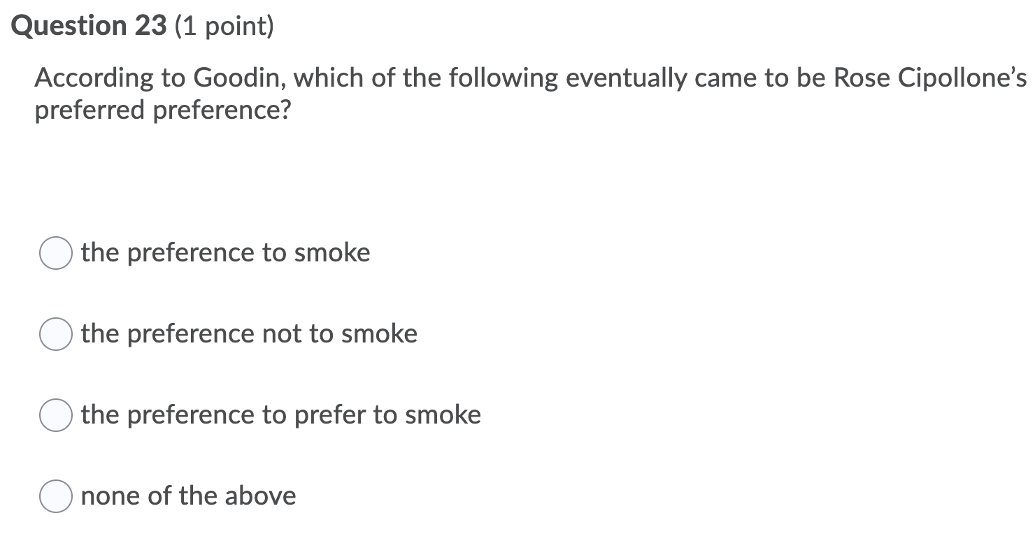 Solved Question 23 (1 point) According to Goodin, which of | Chegg.com