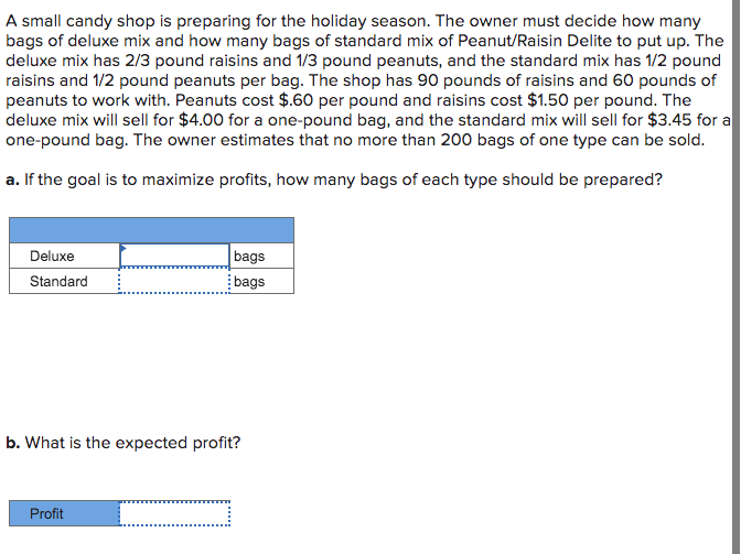 Solved A small candy shop is preparing for the holiday | Chegg.com