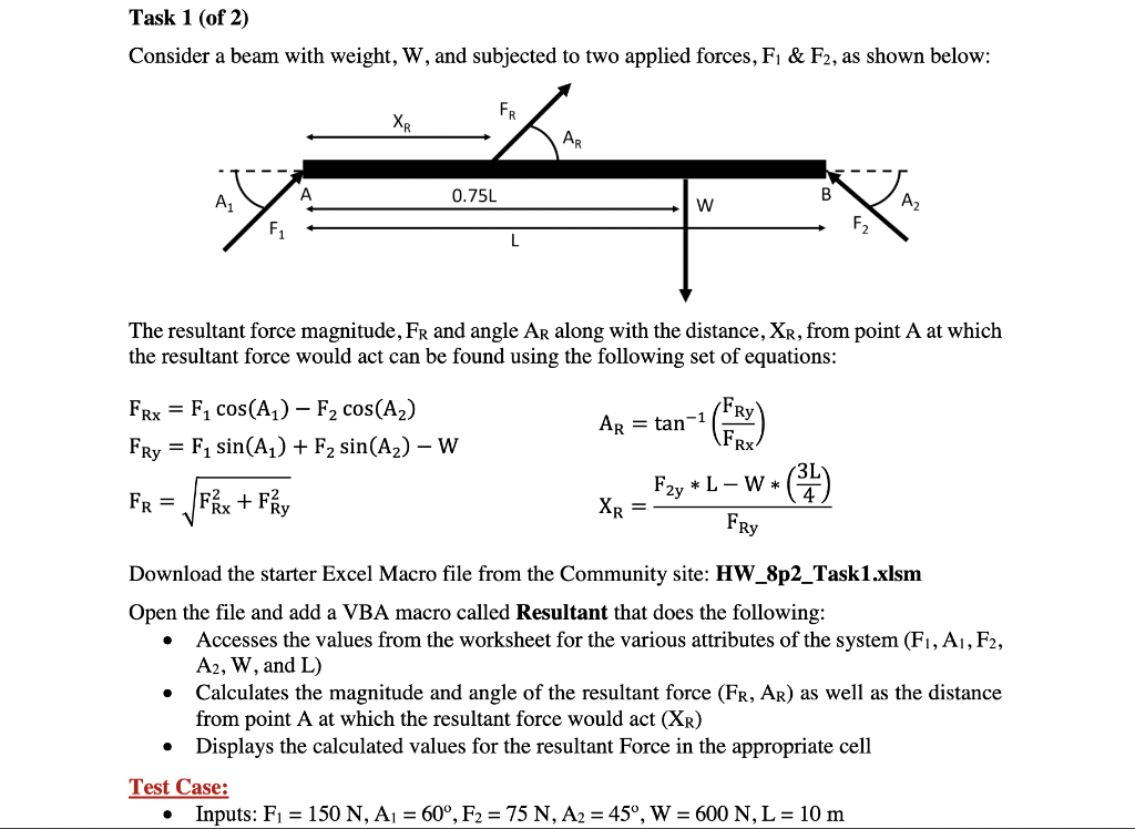 Solved Consider a beam with weight, W, and subjected to two | Chegg.com