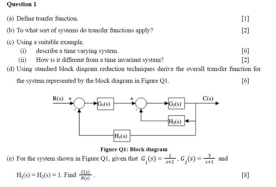 Solved Question 1 A Define Tranfer Function 1 2 B To 6309