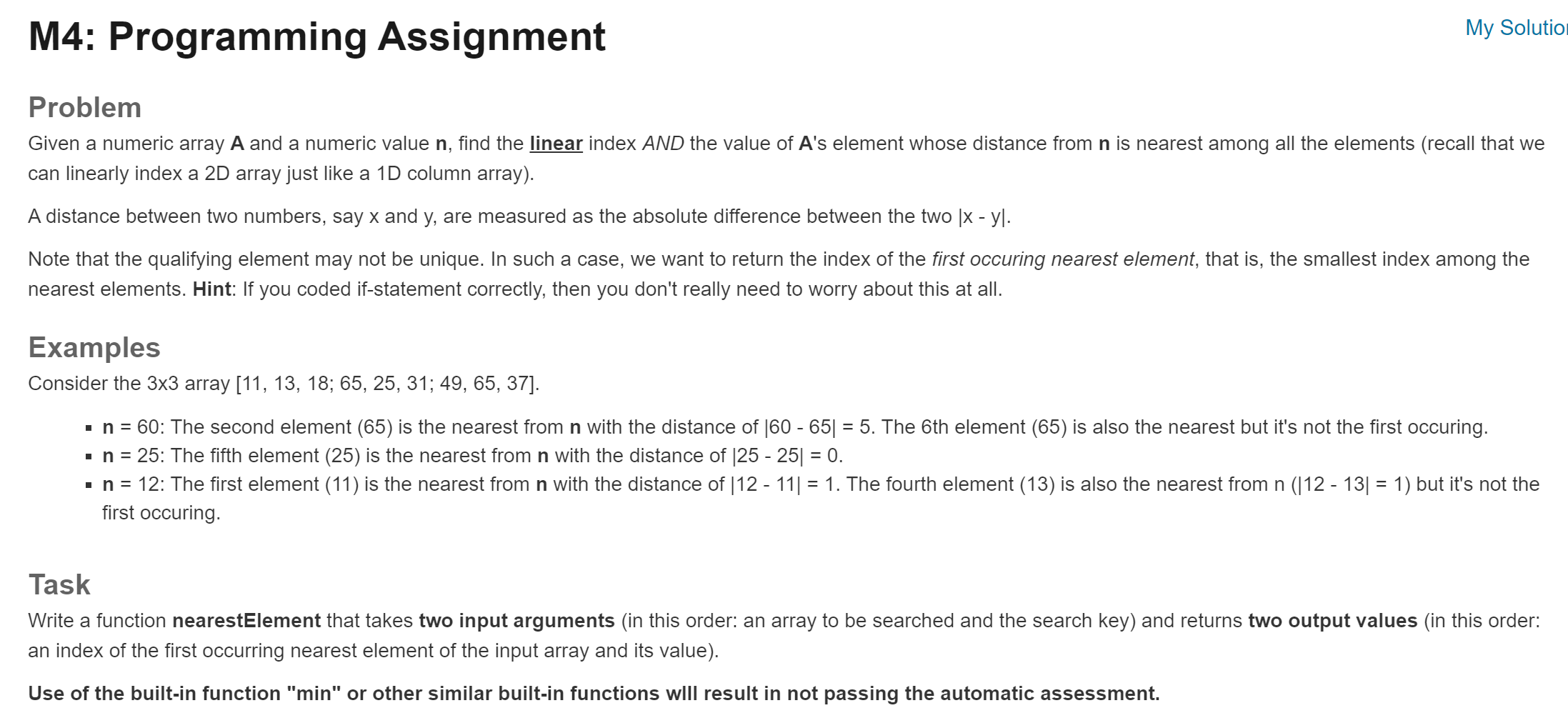 M4: Programming Assignment My Solution Problem Given | Chegg.com