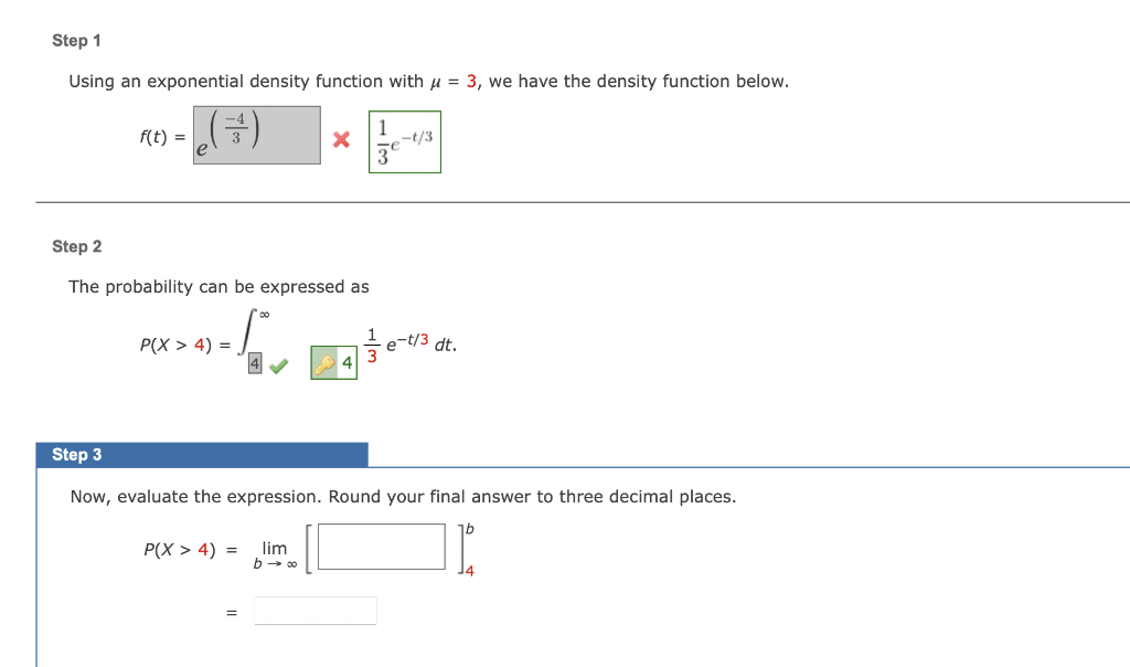 Solved Step 1 Using an exponential density function with u = | Chegg.com