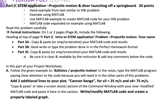 Part 3. STEM application - Projectile motion & diver | Chegg.com