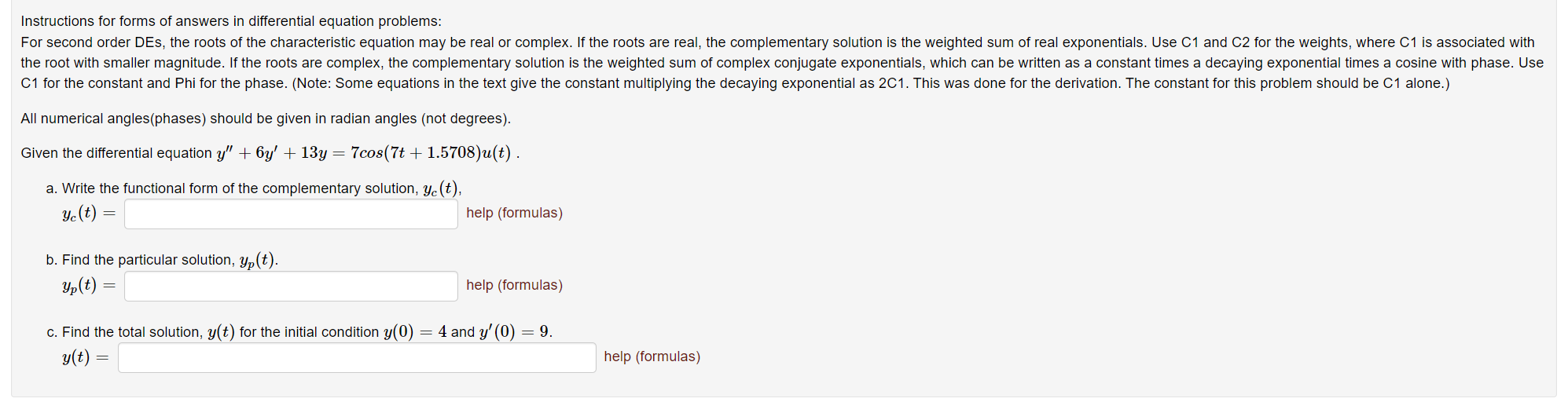 Solved Instructions for forms of answers in differential | Chegg.com