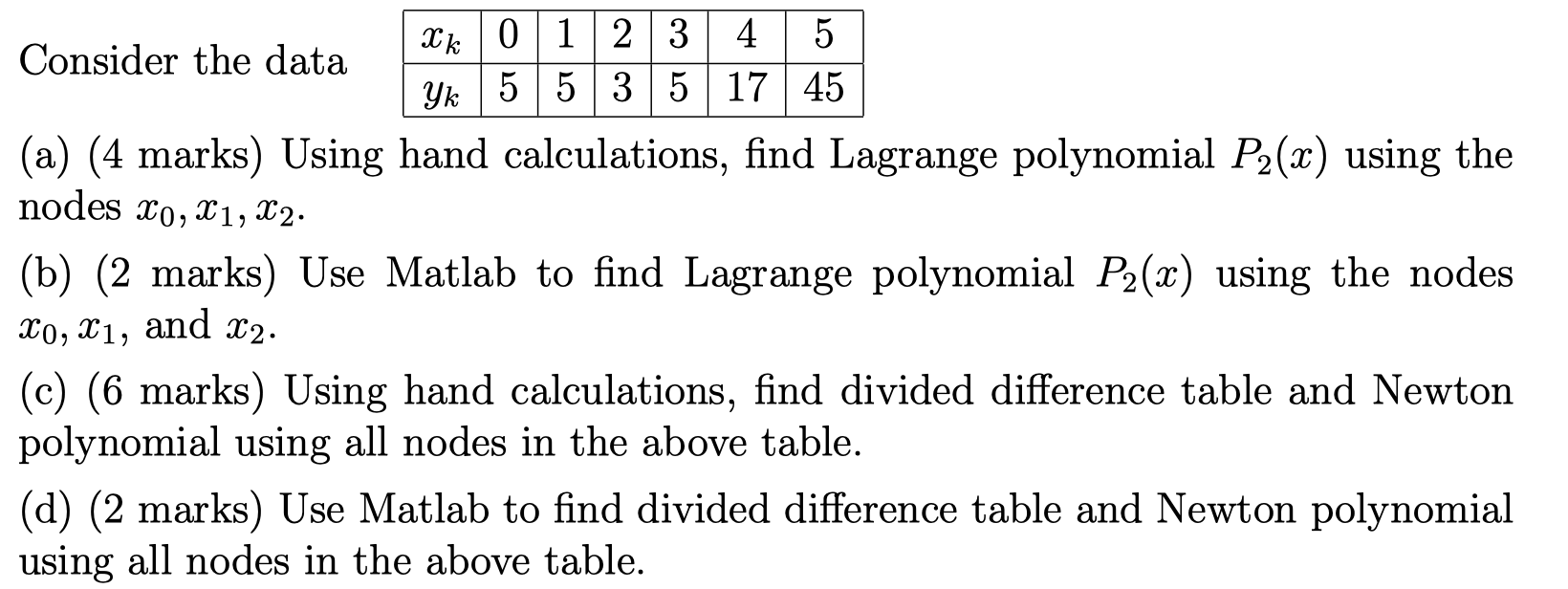 Solved X k 0 1 2 3 4 5 Consider the data Yk 5 5 3 5 17 45 | Chegg.com