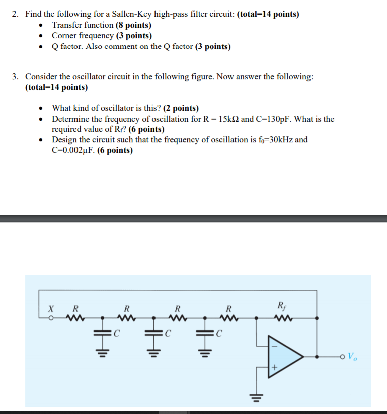 Solved 2. Find the following for a Sallen-Key high-pass | Chegg.com