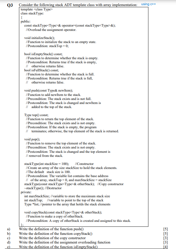Solved onsider the following stack ADT template class with | Chegg.com