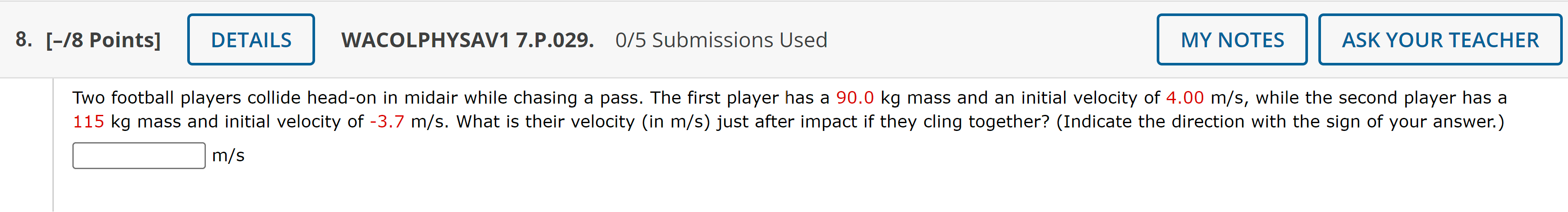 Solved Two football players collide head-on in midair while | Chegg.com