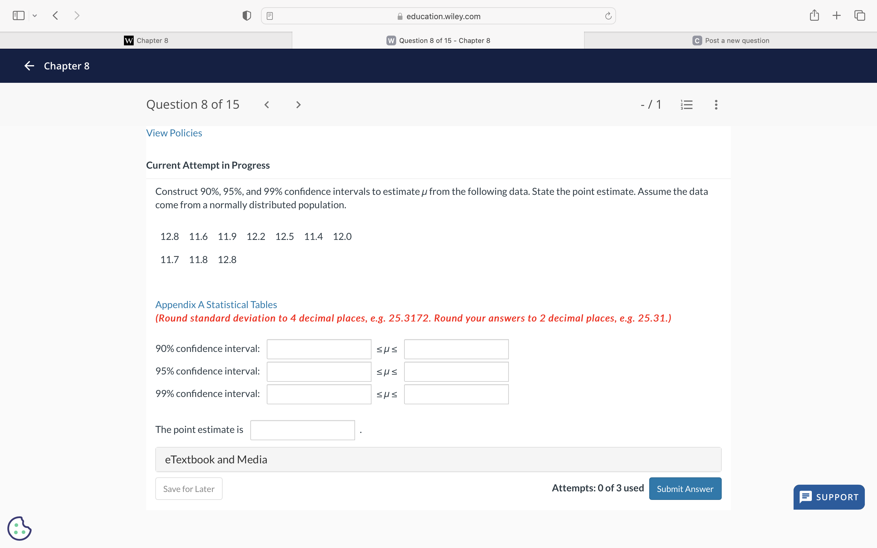 Solved Current Attempt in Progress Construct 90%,95%, and | Chegg.com