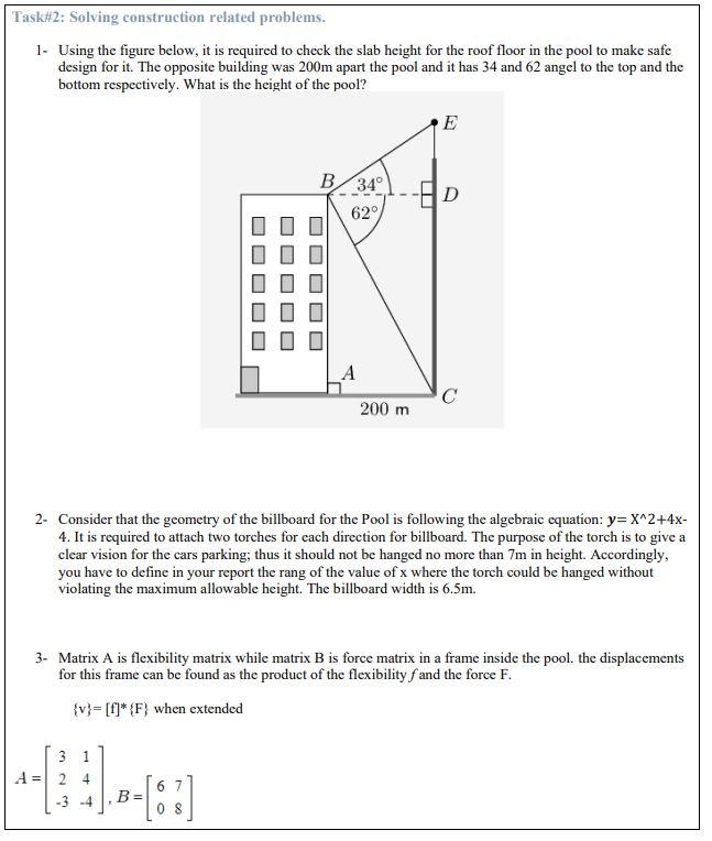 Solved Task#2: Solving construction related problems. 1. | Chegg.com