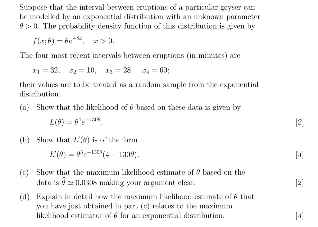 Solved Suppose that the interval between eruptions of a | Chegg.com