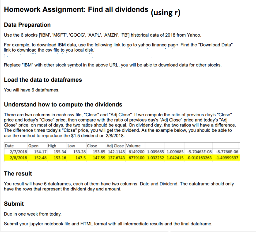 Solved Homework Assignment: Find all dividends (using r) | Chegg.com