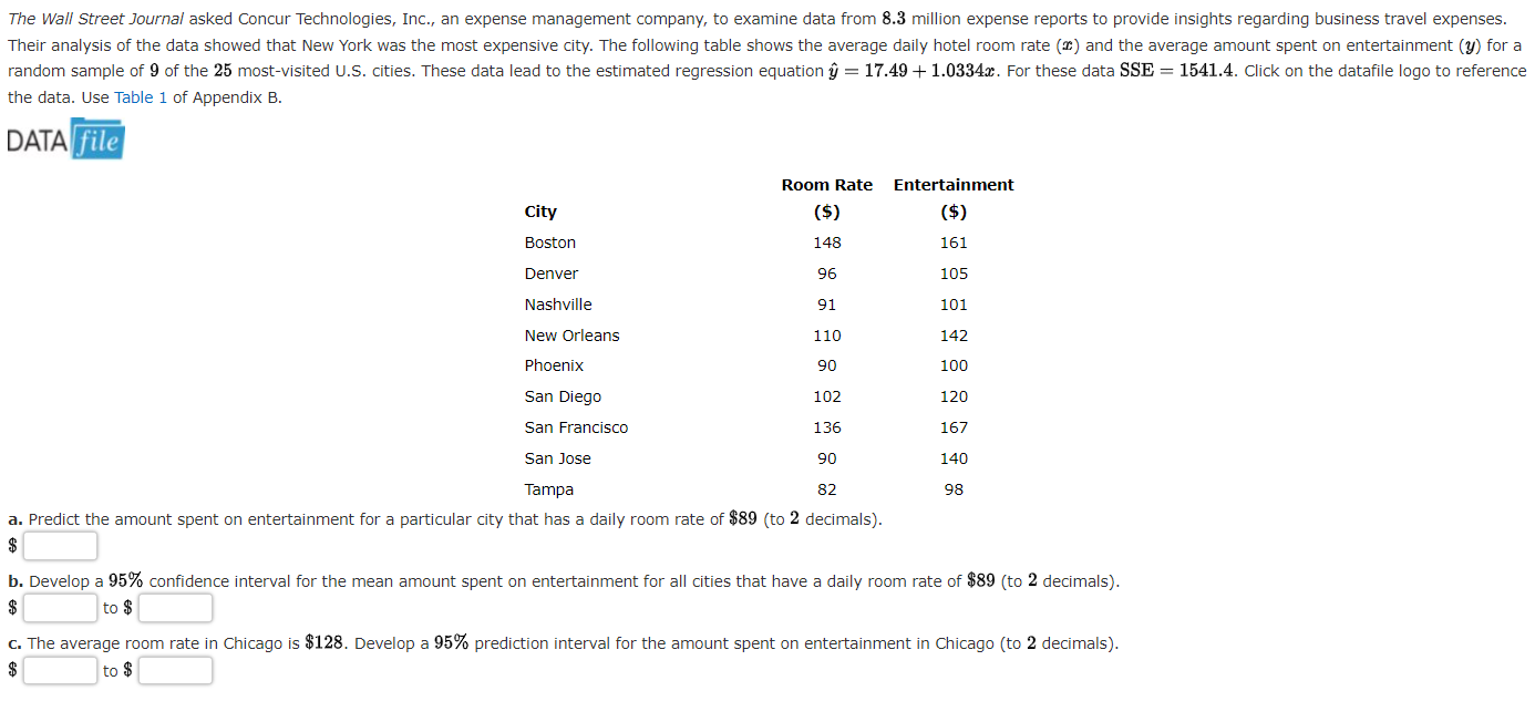 Solved the data. Use Table 1 of Appendix B. DATA a. Predict | Chegg.com
