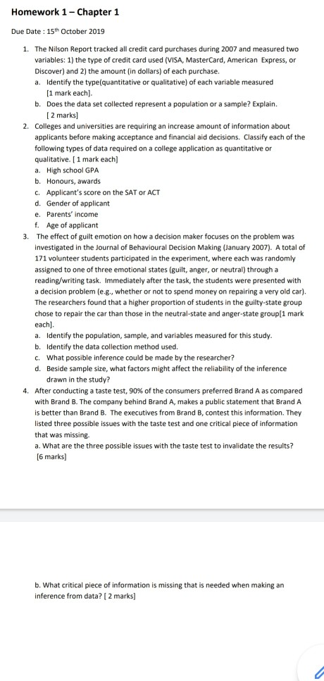 Solved Homework 1-Chapter 1 Due Date : 15th October 2019 The | Chegg.com