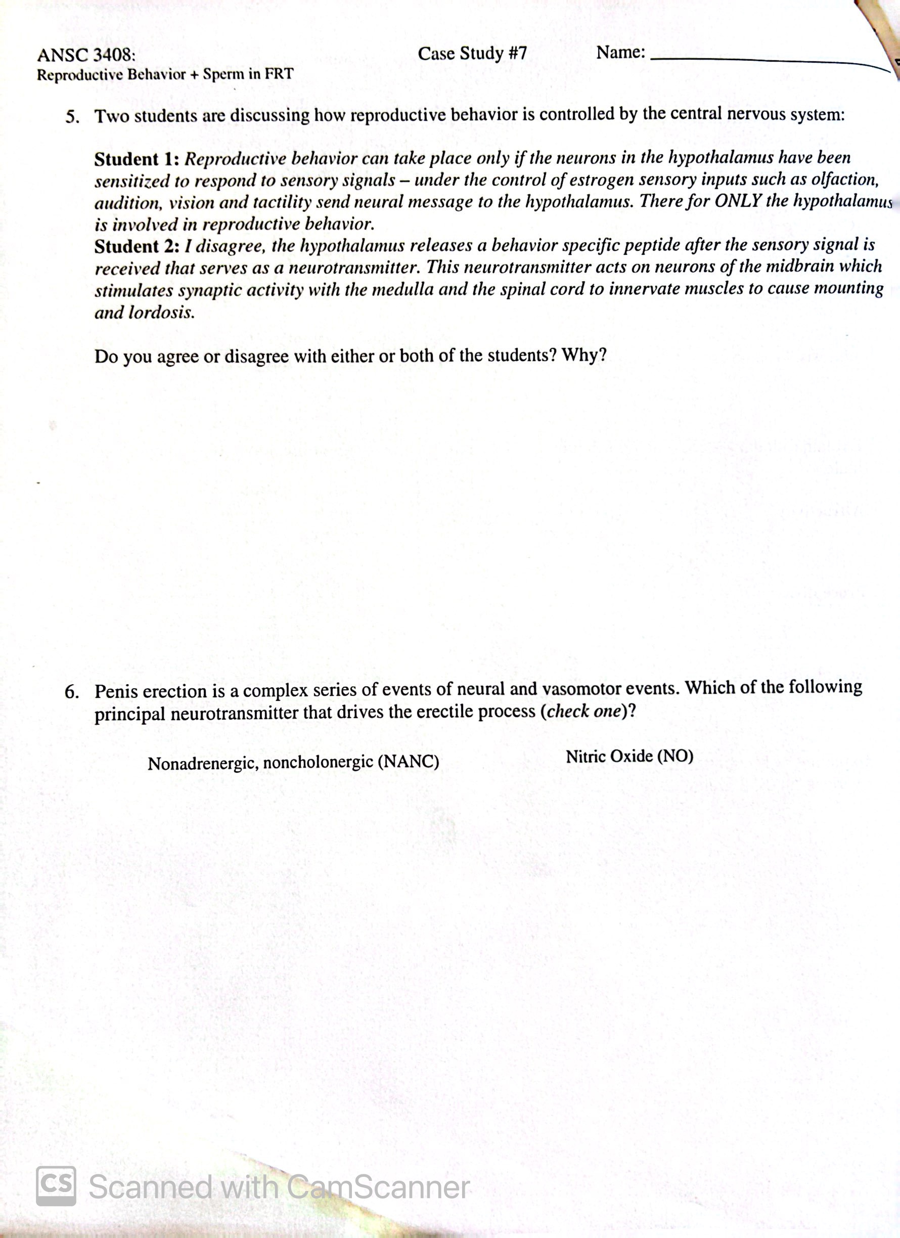 Solved ANSC 3408:Case Study #7Name:Reproductive Behavior + | Chegg.com