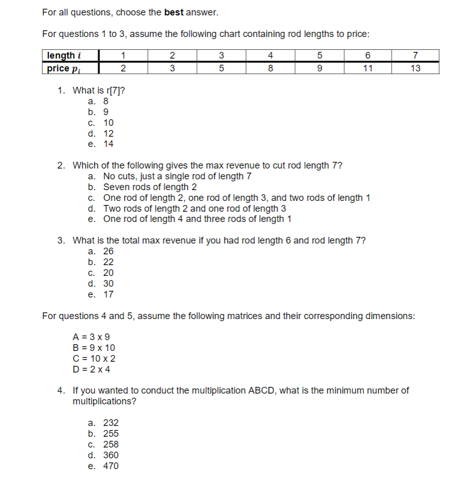 Solved For all questions, choose the best answer. For | Chegg.com