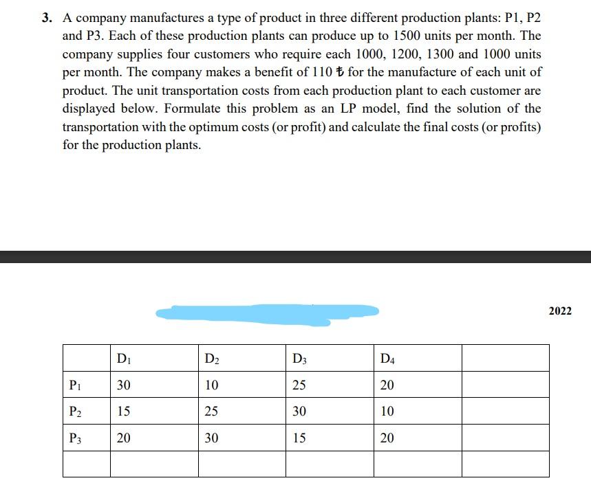 Solved 3. A company manufactures a type of product in three | Chegg.com