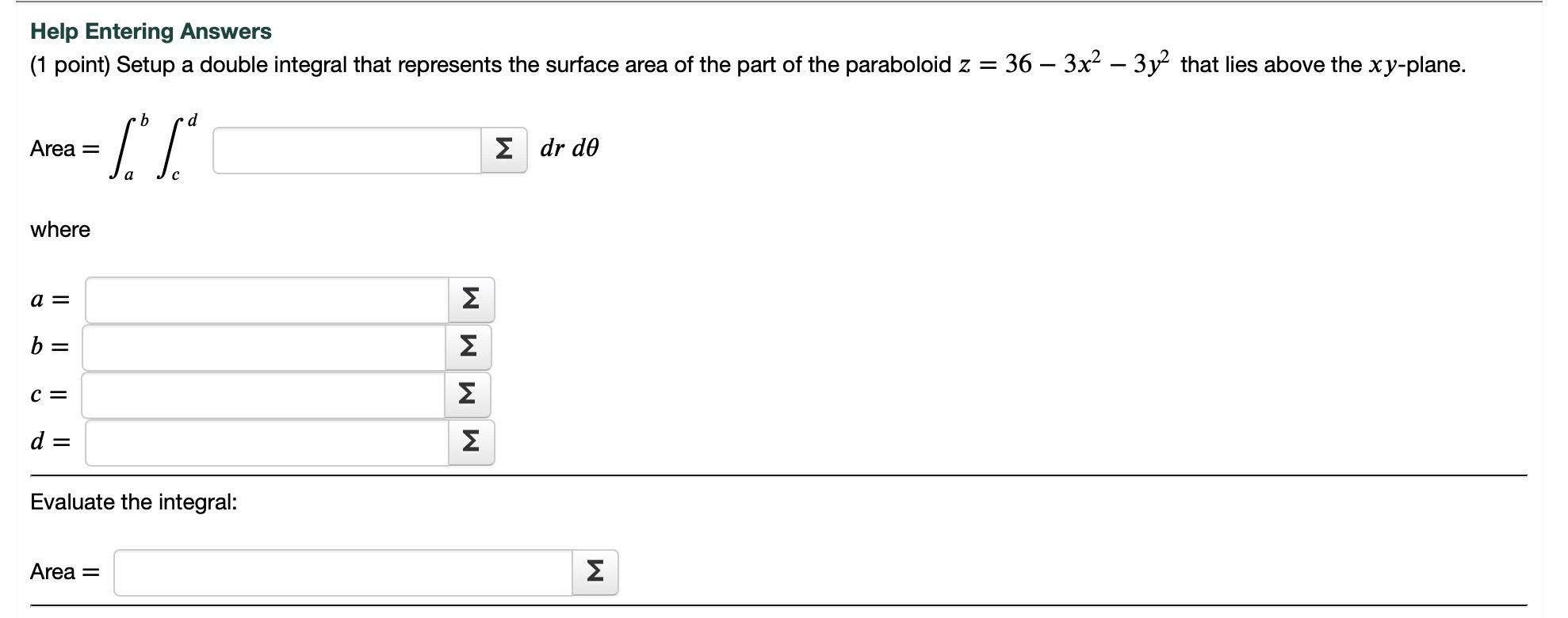 Solved Help Entering Answers (1 point) Setup a double | Chegg.com
