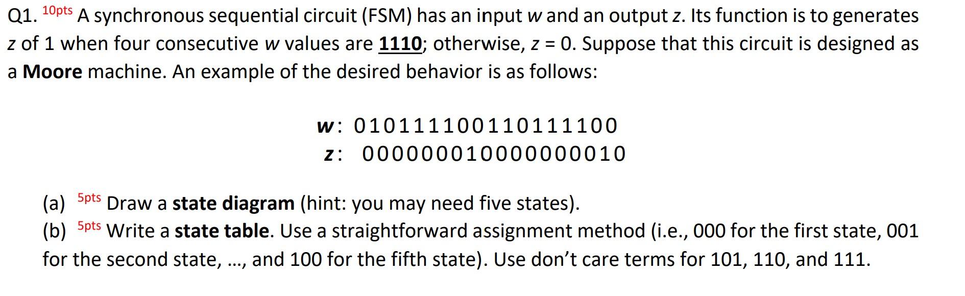 Solved Q1. 10pts A synchronous sequential circuit (FSM) has | Chegg.com