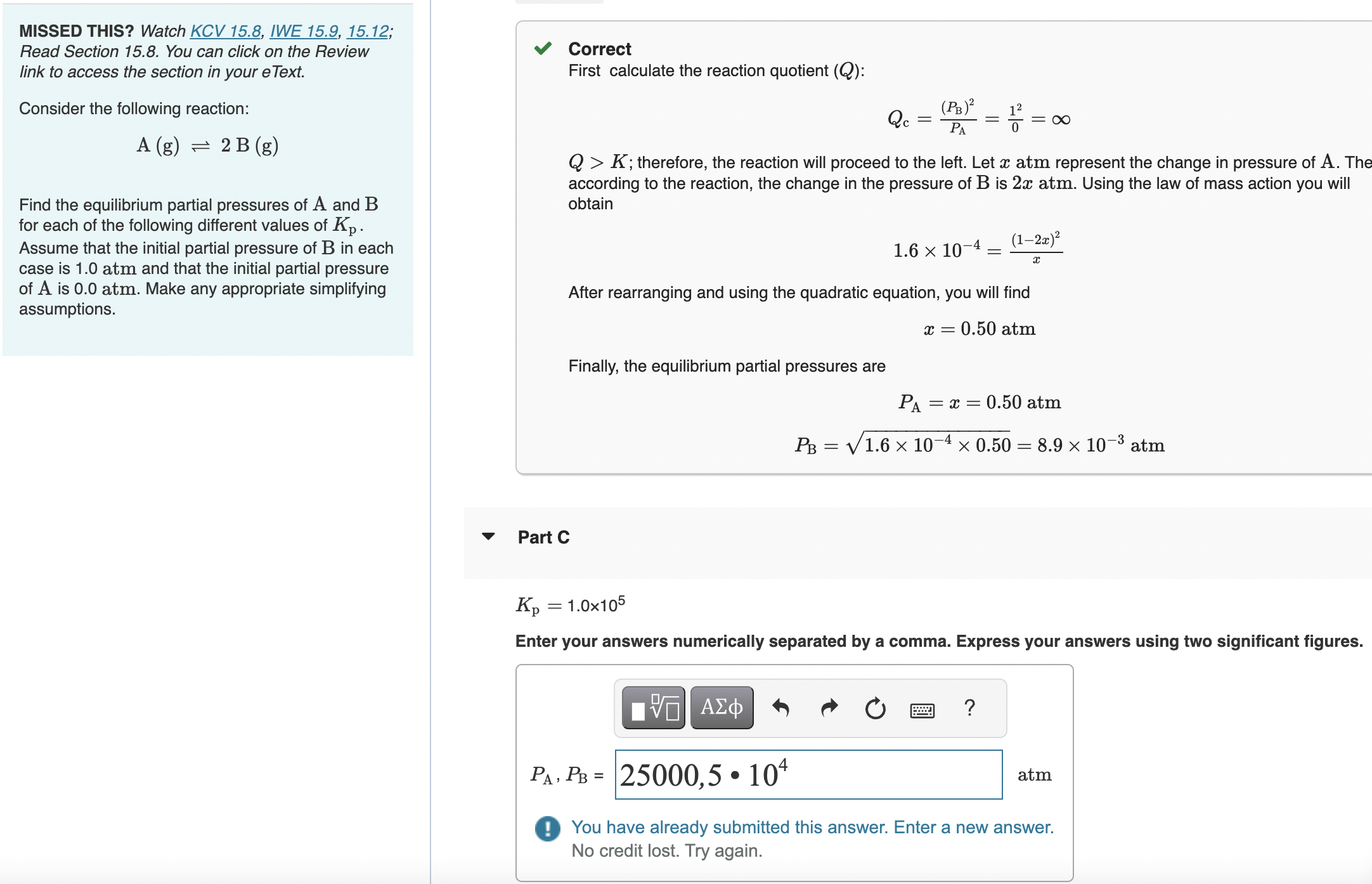 Solved MISSED THIS? Watch KCV 15.8, IWE 15.9, 15.12; Read | Chegg.com