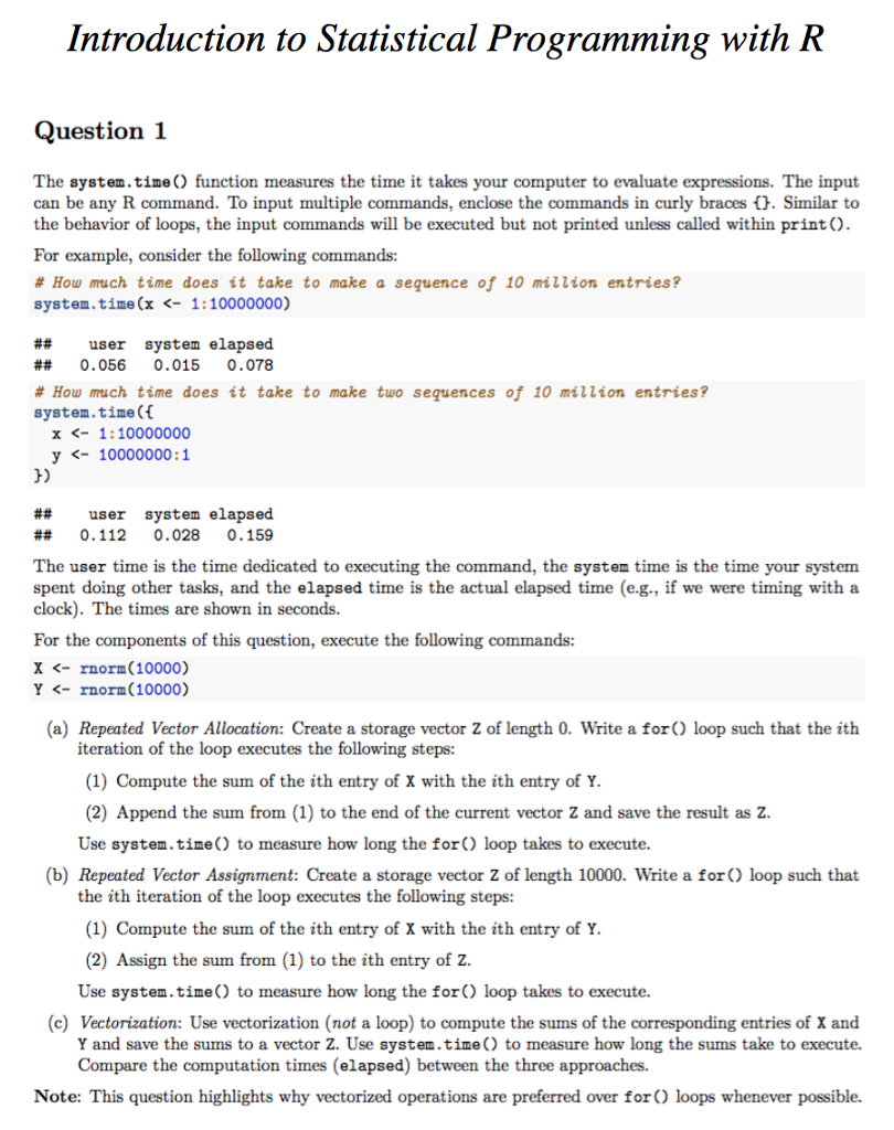 Solved Introduction to Statistical Programming with R | Chegg.com