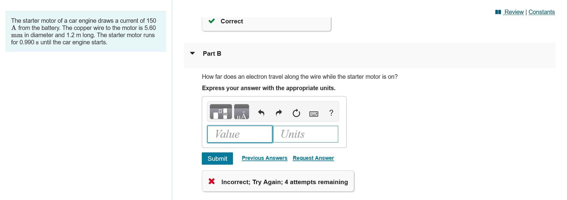 Solved HI Review Constants What is the resistance of Correct | Chegg.com